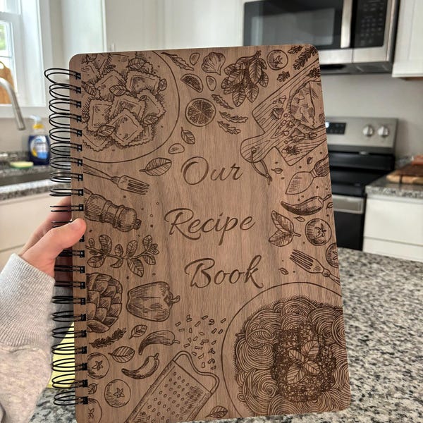 Personalized Wood Recipe Spiral Notebook Birthday Gift for Her Custom ...