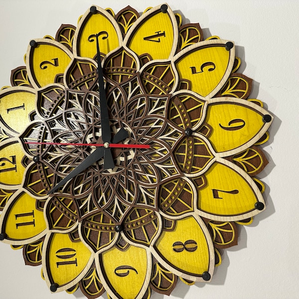 Colorful Mandala Wooden Wall Clock, Multi Layer Wall Clock, Wood Tier ...