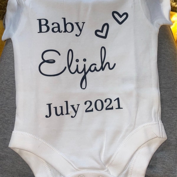 Baby Announcement Baby Grow - Name Baby Grow, Personalised Baby Grow ...