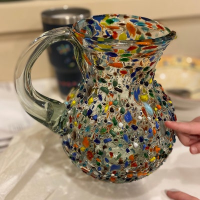 Mexican Hand Blown Glass Pitcher Confetti Rock Design 84 Oz - Etsy