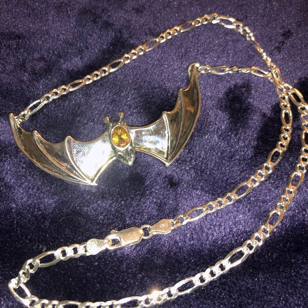 Bat Necklace Silver Bat Jewelry Large Spread Winged Bat Pendant With ...