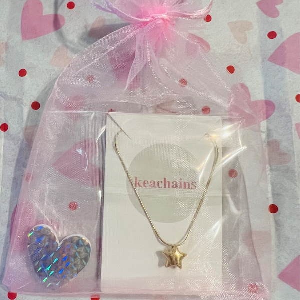 Mini Puffed Star Necklace Puffy Chunky Star Pendant Link Chain 18k Gold ...