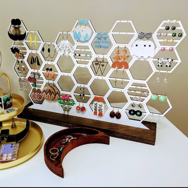 Large Earring Organizer | Honeycomb Jewelry Holder Display | Modern ...