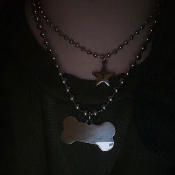 Dog Bone Necklace - 6mm Ball Bead Choker Necklace - Stainless Steel Dog ...