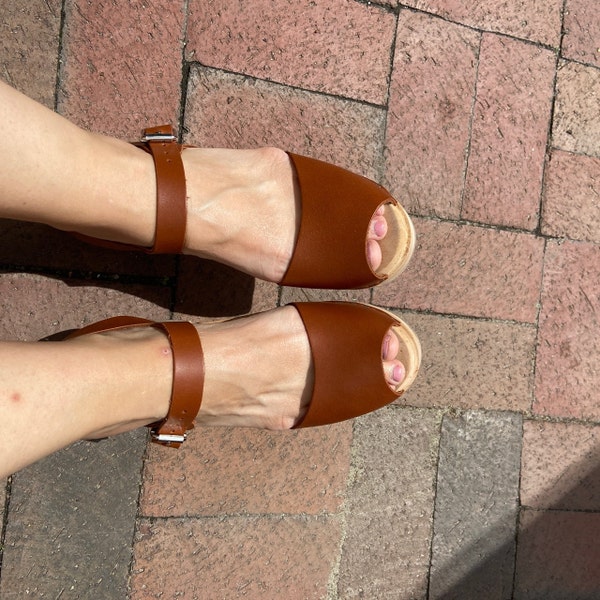 Swedish Clogs Highwood Open Toe Tan Leather by Lotta From Stockholm ...