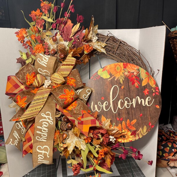 Fall Bow, Happy Fall Y’all Bow, Pumpkin Bow, Leaf Bow, Orange Bow, Fall ...