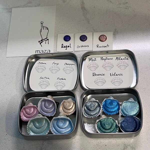 Magic Blue Clamshell Set - Handmade Metallic Watercolor Paint - Etsy