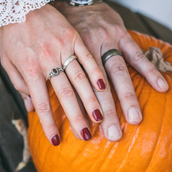 Oxidized Titanium Wedding Ring | Hand Forged | Hammered Ring | Rustic ...