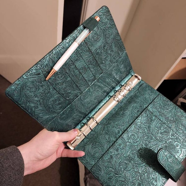 A5 Croc Planner | 100% Vegan Leather | 6 Rings| White | Emerald Green ...
