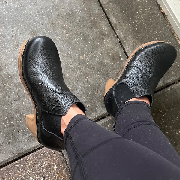 Black Bobbie Clog Boots | Leather Ankle Boots | Classic Booties | Women ...