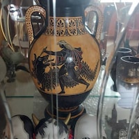Greek Amphora Vase 22cm,theseus and the Minotaur,black Figure Pottery ...