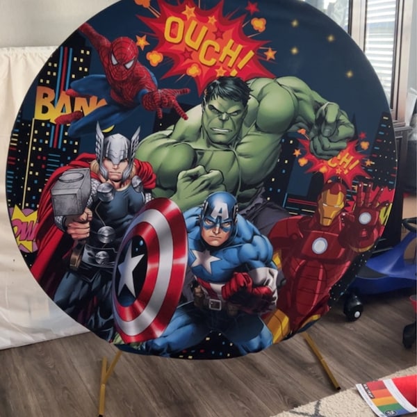 Cartoon Comic Avengers Backdrop for Kids Birthday Party Banner ...