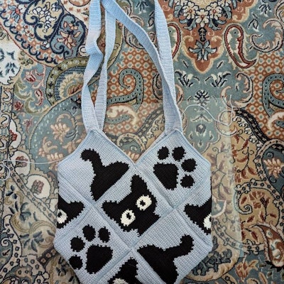 Cute Cats Bag Crochet Pattern, Crochet Bag Pattern, Crochet Tote Bag ...