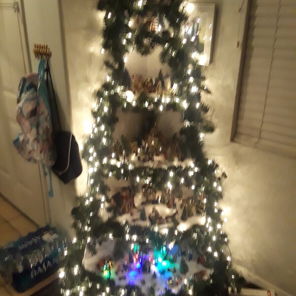 6ft Wooden Christmas Tree Corner Shelf ,christmas Village Display Dept ...