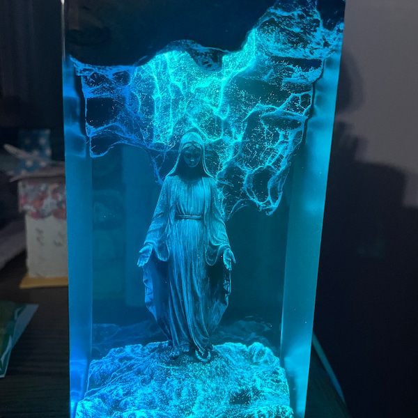 Blessed Mother Resin Wood Lamp,virgin Mary, Christian Art,christian ...