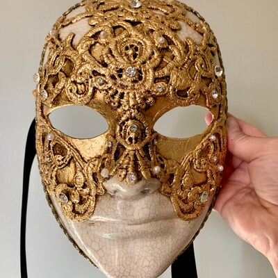 Venetian Volto Macrame Gold Eyes Wide Shut Mask Full Face Mask - Etsy