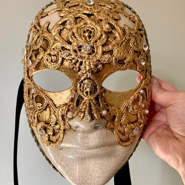Venetian Volto Macrame Gold Eyes Wide Shut Mask Full Face Mask With ...