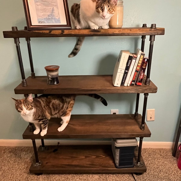 Steampunk Book Shelf, Industrial Bookcase, Wooden Book Case, Wooden ...