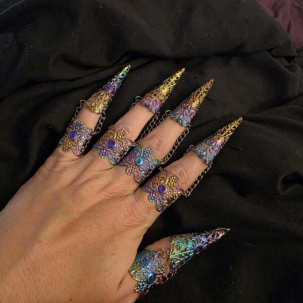 BLACK Full Finger Armor With Long Claws "syndra" Goth Gift, Horror ...