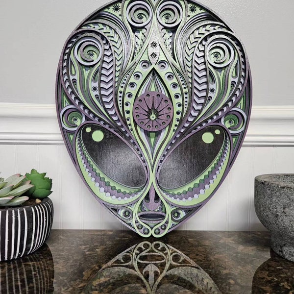 3d Layered Alien SVG, Dxf Cut Files, Alien Head Svg, Alien Vector File ...