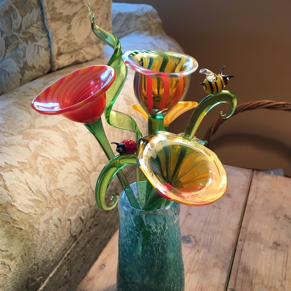 Large Glass Plant, Glass Flower, Glass Garden Art, Blown Garden, Glass ...