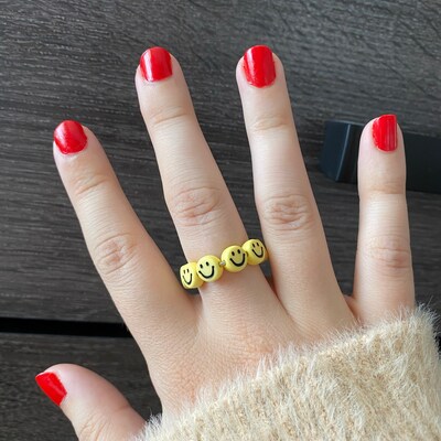 Adjustable Smiley Beaded Rings Stackable Y2K Smiley Face Wire Rings - Etsy