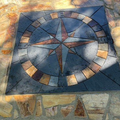 Tile Mosaic Medallion Natural Stone Mariners Compass Rose Travertine ...