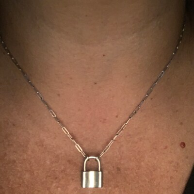 Silver Lock Necklace, Sterling Silver Paperclip Chain Love Lock ...