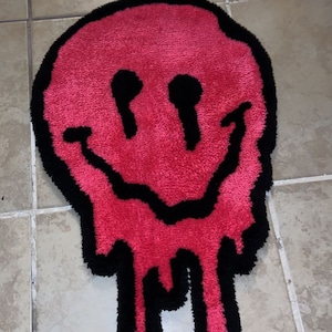 Trippy Pink Smiley Face Rug Handmade Tufted Rug Custom Accent - Etsy