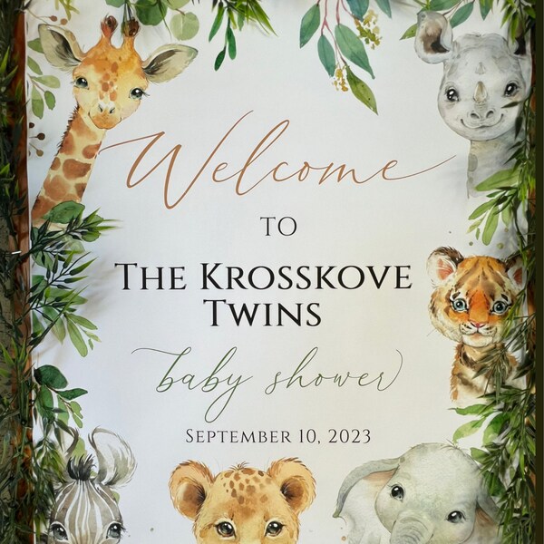 Editable A Little Wild One Baby Shower Welcome Sign, Safari Jungle Baby ...