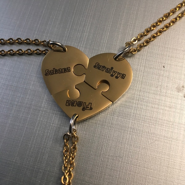 Personalized Heart Name Best Friends Necklaces for 3 Friendship Love ...