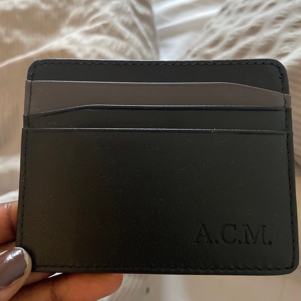 Leather Card Holder, Custom Initials Slim Card Wallet, RFID Blocking ...