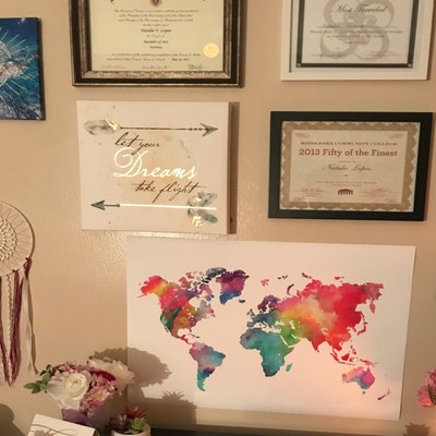 Rainbow World Map PRINTABLE Colorful Watercolor World Map Wall Art ...