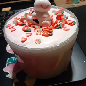 Strawberry Cow Butter Slime, Scented Slime, Pink Cow Slime Charm ...