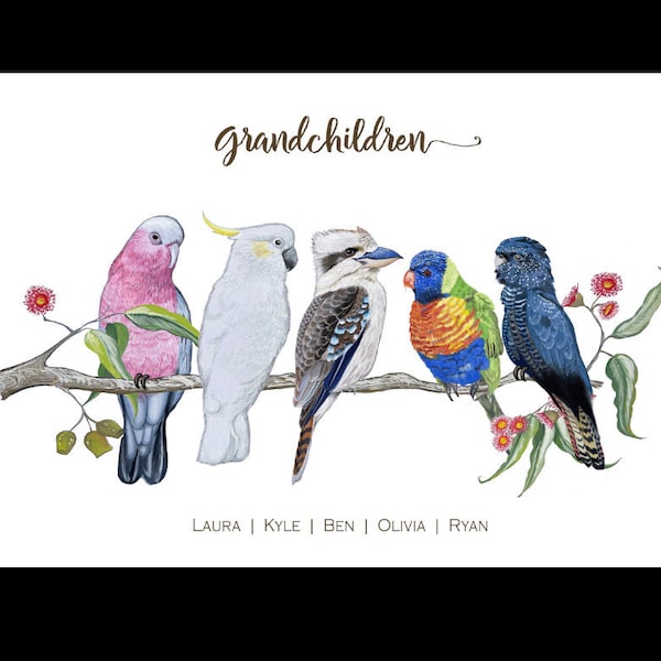 Australian Native Bird Print Kookaburra Black Cockatoo Rainbow Lorikeet ...