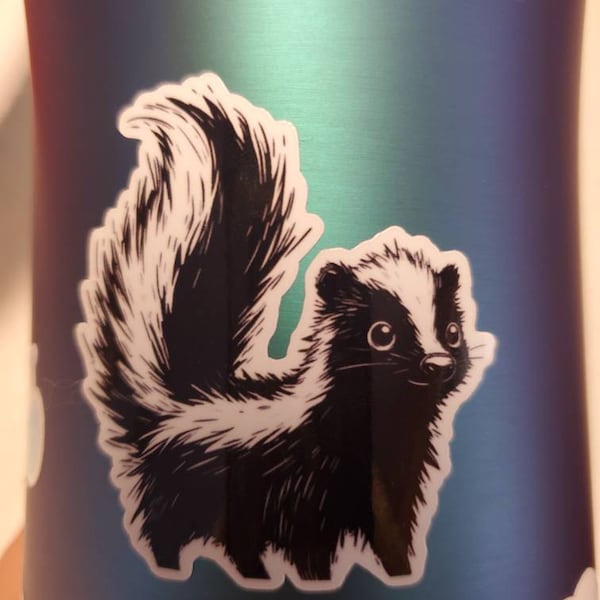 Cute Skunk Sticker - Quirky Hand-drawn Black and White Animal Decal for ...