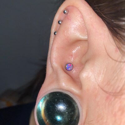 16G Implant Grade Titanium Internally Threaded Flat Tops Lab Fire Opal ...