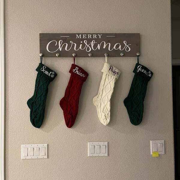 Merry Christmas Stocking Holder - Wood Stocking Holder - Personalized ...