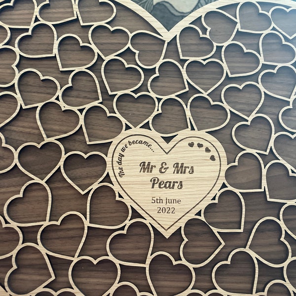 Oak & Walnut- Wedding Heart Shaped Alternative Guestbook With Sign - up ...