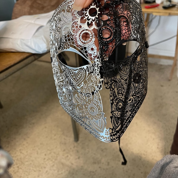 Silver and Black Masquerade Mask Laser Cut Metal Venetian Mask - Etsy