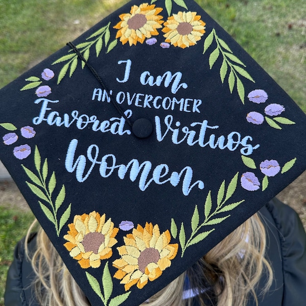 Embroidered Sunflower Graduation Cap Topper | Graduation Cap Decoration ...
