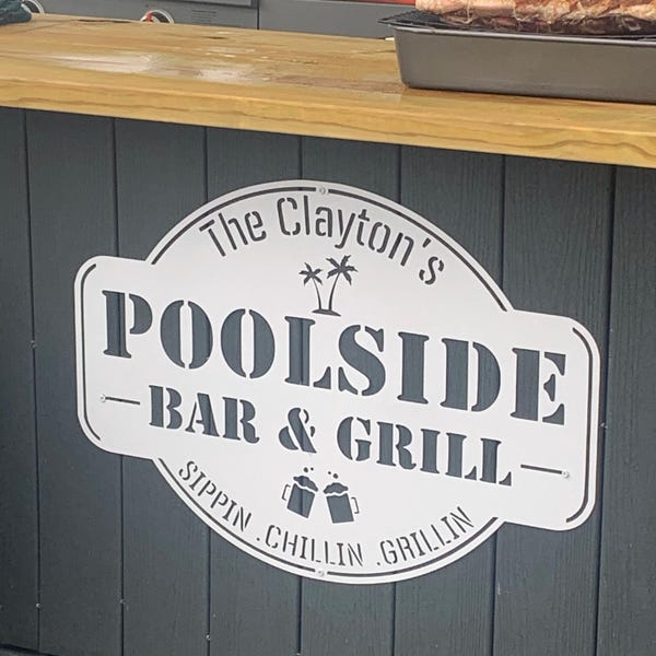 Custom Name Poolside Bar and Grill Metal Sign,pool and Bar, Tiki Bar ...