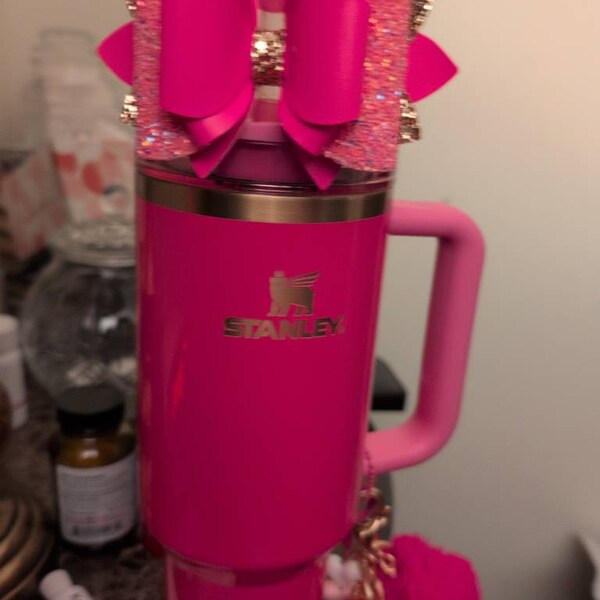 Ribbon Rosa Stanley Tumbler Bow Straw Topper Pink Roses Stanley Cup Bow ...