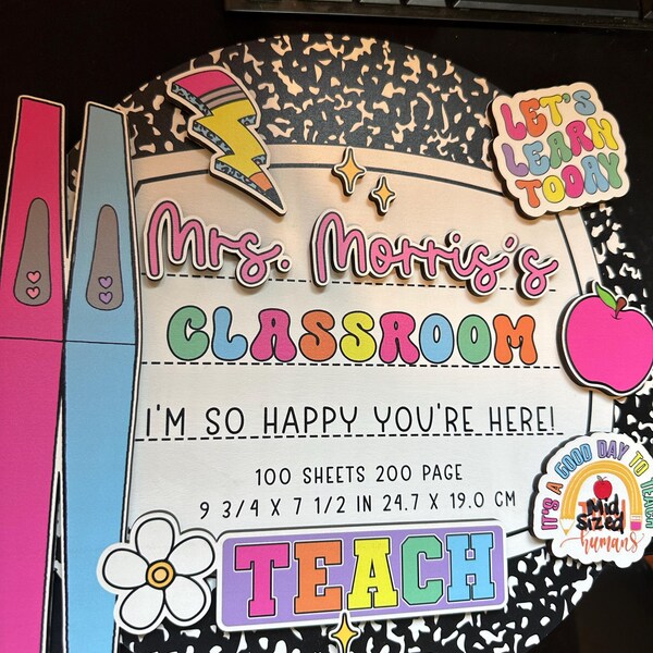 Personalized 3D Teacher Door Hanger, Custom Composition Notebook Door ...