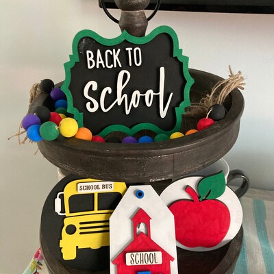 DIY Back to School Tiered Tray Set, Paint Your Own Back to School ...