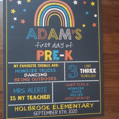Editable First Day of Pre-k Sign Boho Rainbow First Day of - Etsy
