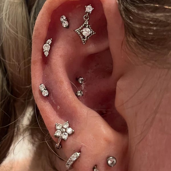 Dainty Bezel Rook Hoop Earring Bezel Stone Helix Hoop Rook Earring ...