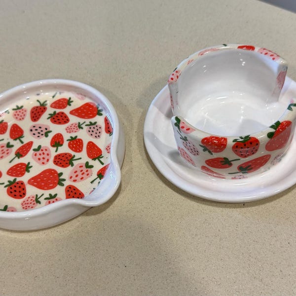 Strawberry Spoon Rest, Coffee Bar Rest, Ceramic Utensil Holder ...