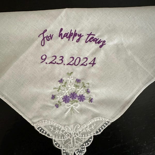 Custom Wedding Flower Handkerchief 'for Happy Tears' - Personalized ...