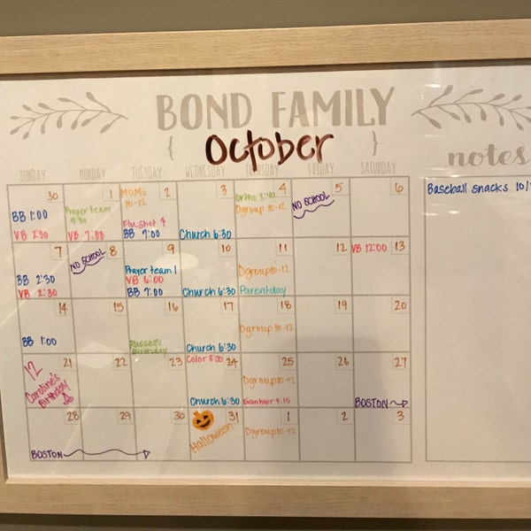 Dry Erase Calendar Printable-custom-perpetual Calendar-*digital File ...